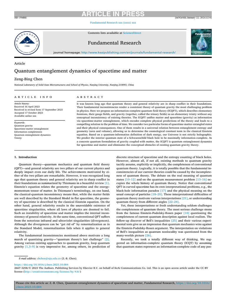 Quantum Entanglement Research On Time and Space | PDF | General ...