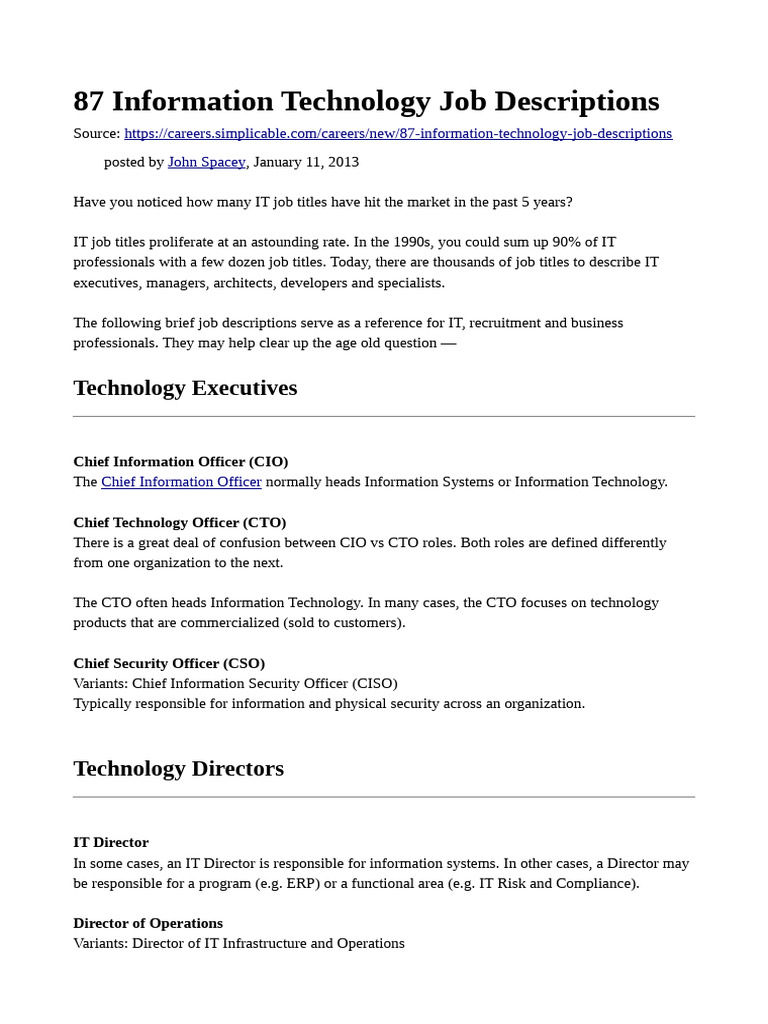 87 Information Technology Job Descriptions | PDF | Agile Software ...