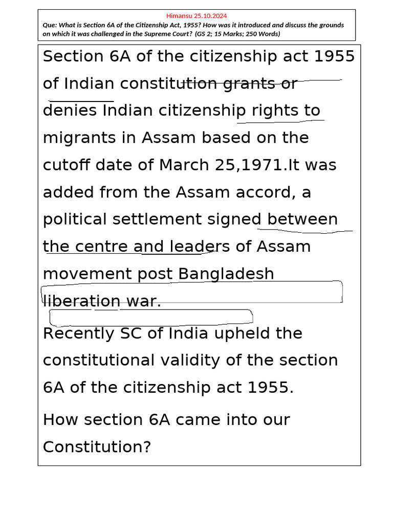 Section 6A: Assam Accord Insights | PDF