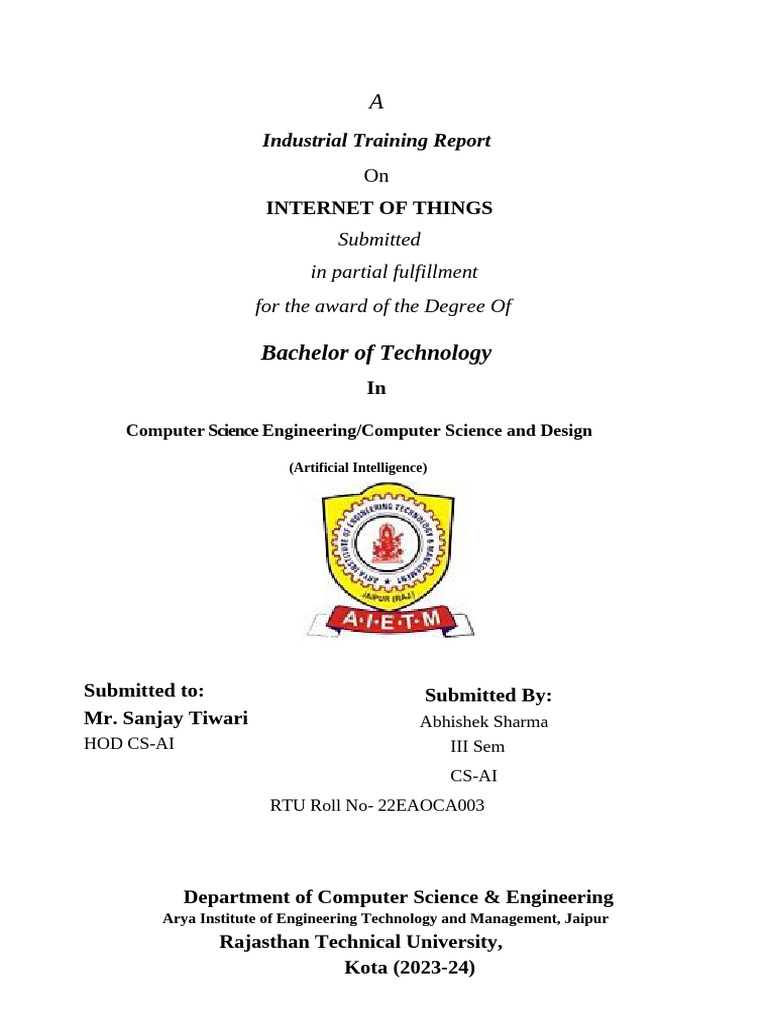 Industrial Training Sample Report - AIETM1 | PDF | Amazon Web Services | Cloud Computing