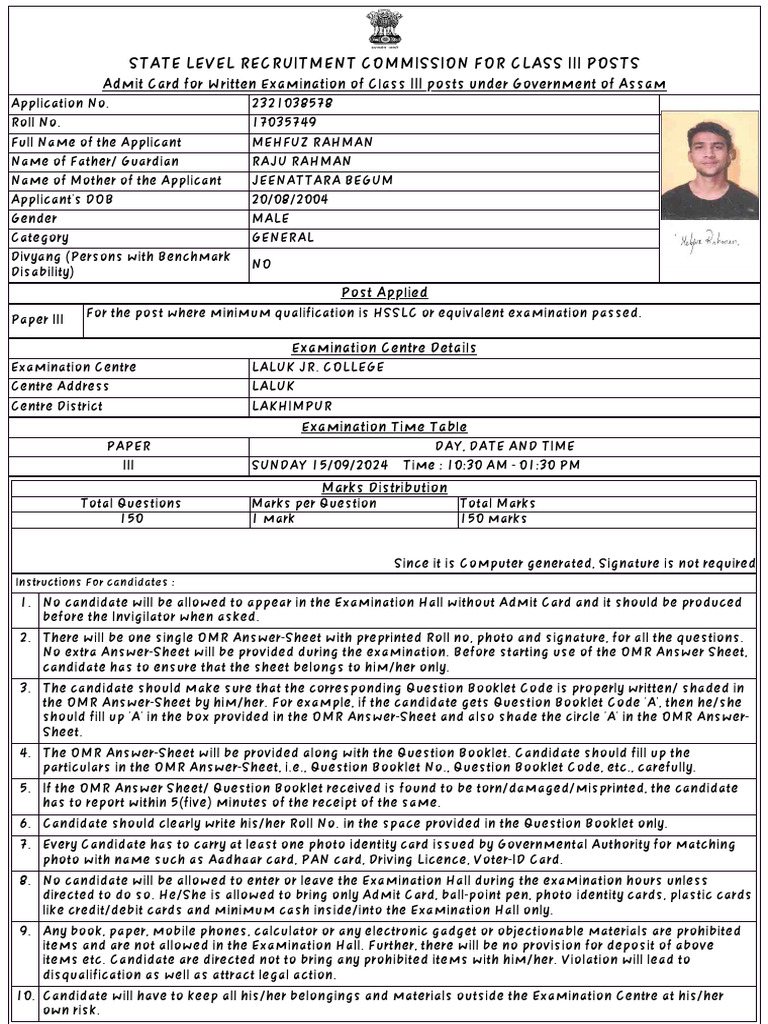 State Level Recruitment Commission For Class III Posts......... | PDF