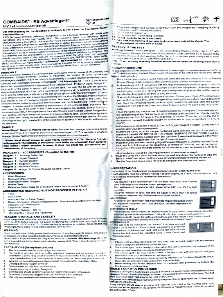 COMBAIDS HIV Test Kit Overview | PDF | Antibody | Infection