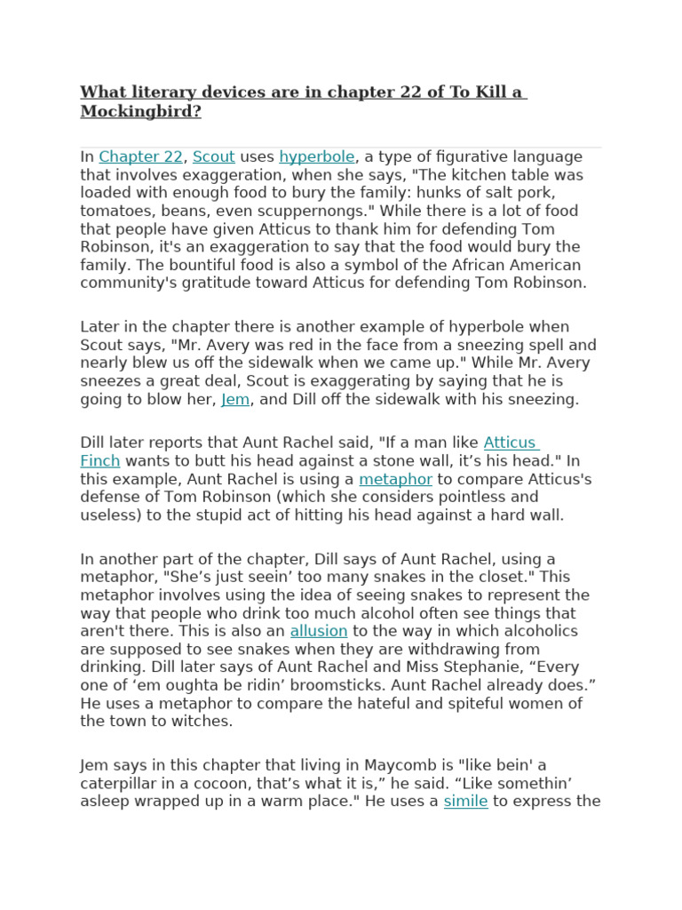 Literary Devices in TKAM Chapter 22 | PDF | To Kill A Mockingbird