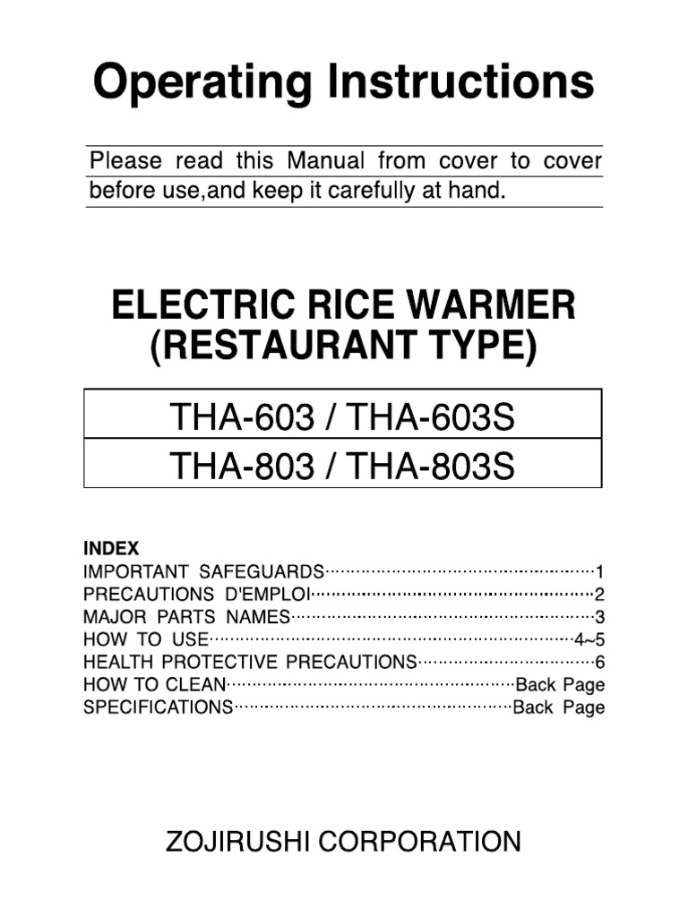Operating Instructions: Electric Rice Warmer (Rest Au Rant Type) | PDF ...