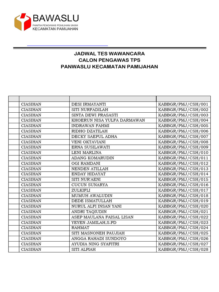 Jadwal Wawancara PTPS | PDF