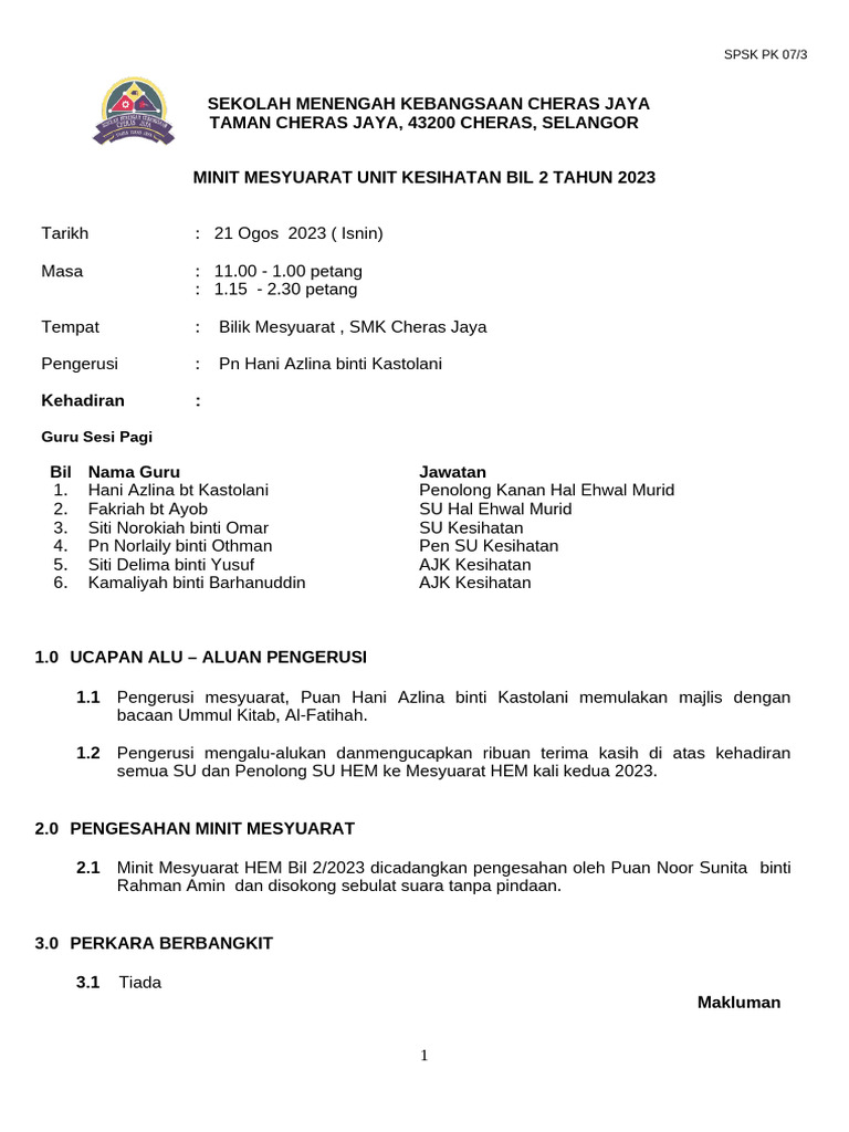 2023 MINIT MESY Kesihatan 2 | PDF