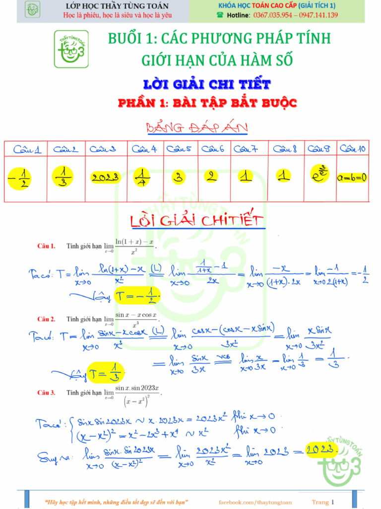 Buoi 1 - Loi Giai Chi Tiet - BTVN | PDF