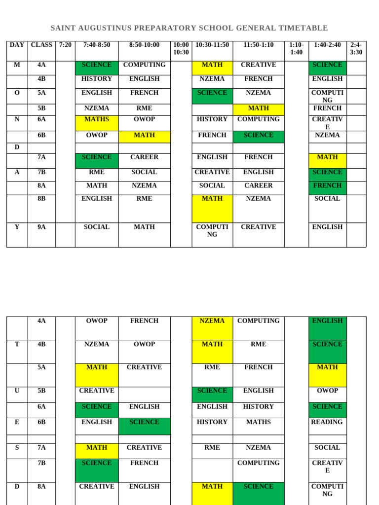 School General Timetable-1 | PDF