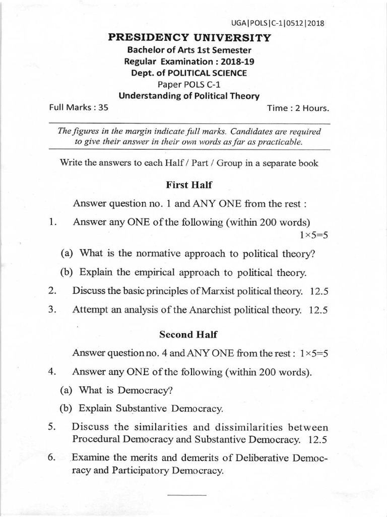UG 2018 Pol - SC Sem-1 | PDF