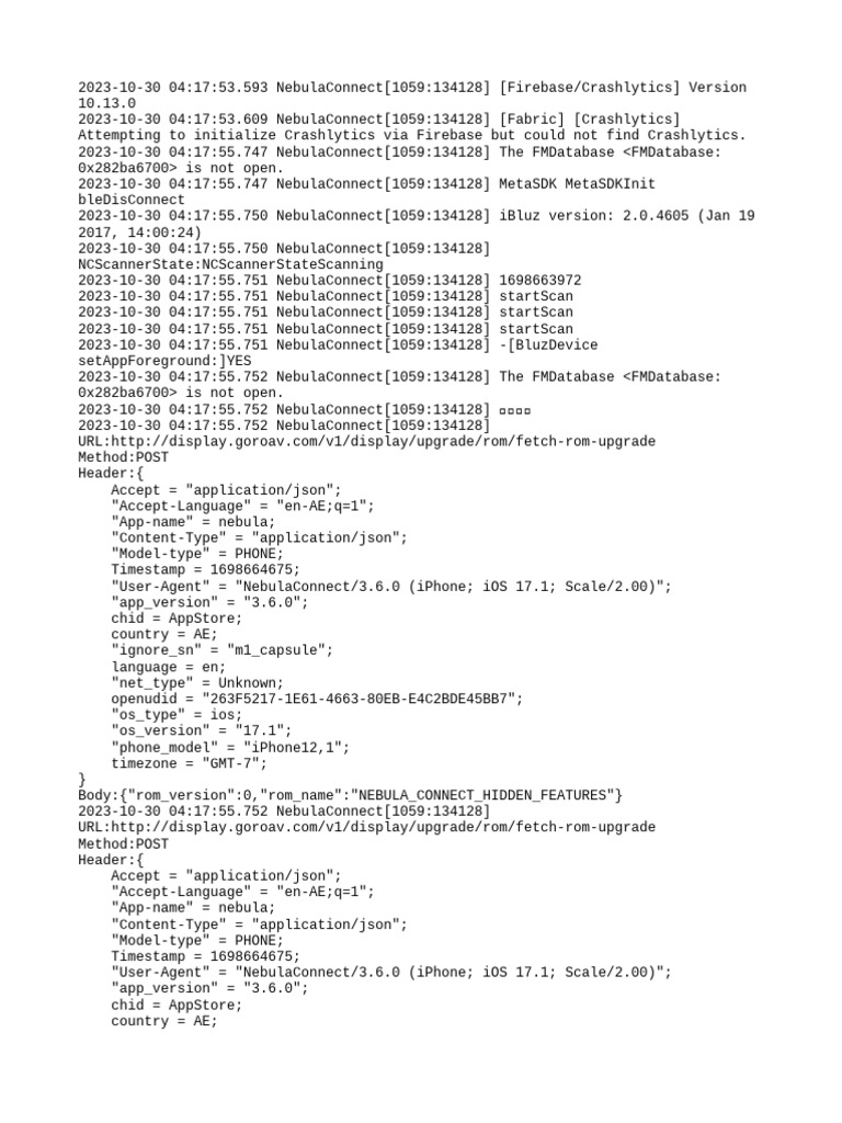 NebulaConnect Crashlytics Initialization Logs | PDF | Ios | Computing