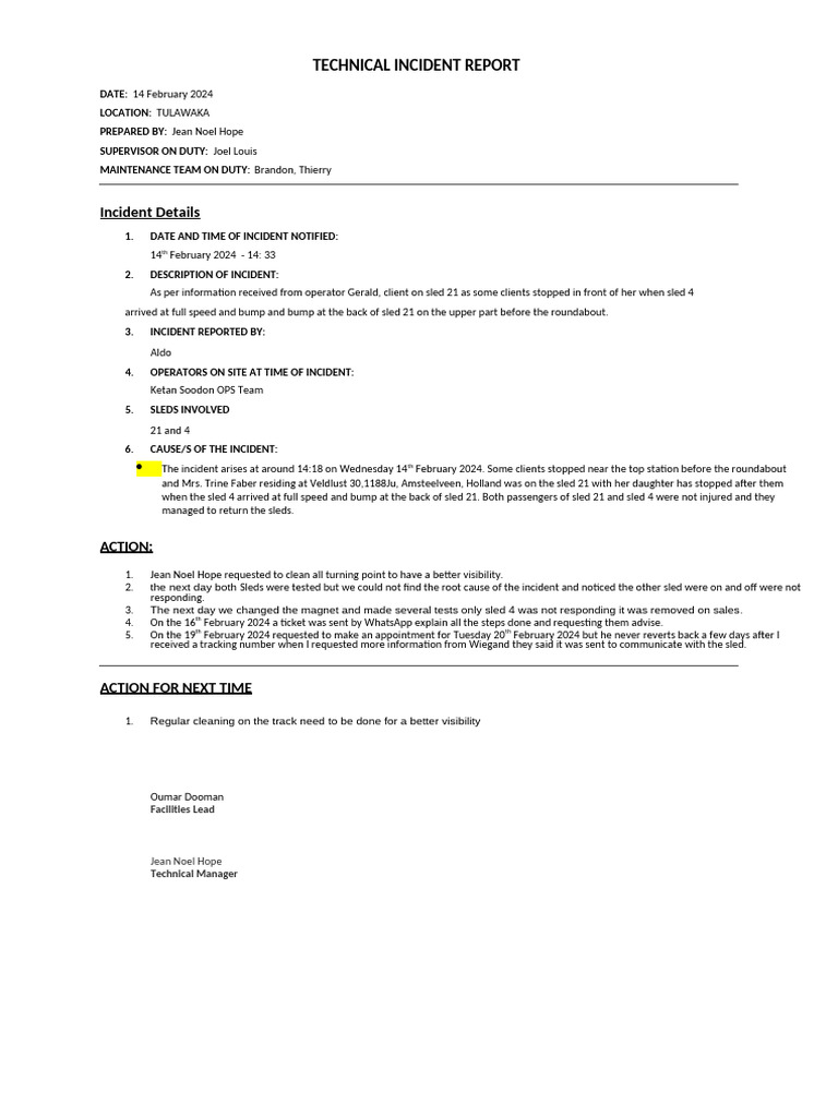 Technical Incident Report 14.02.2024 | PDF