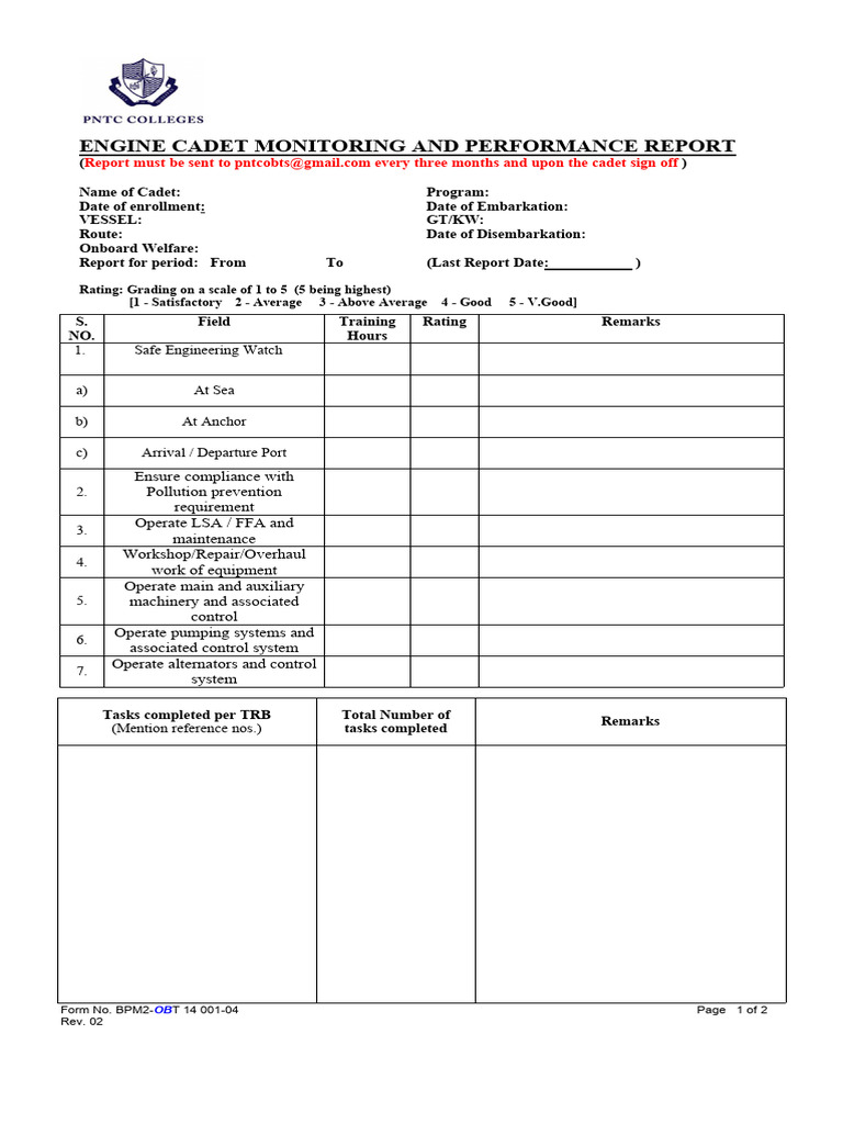 Engine Cadet Performance Report | PDF | Ships Of The United States ...
