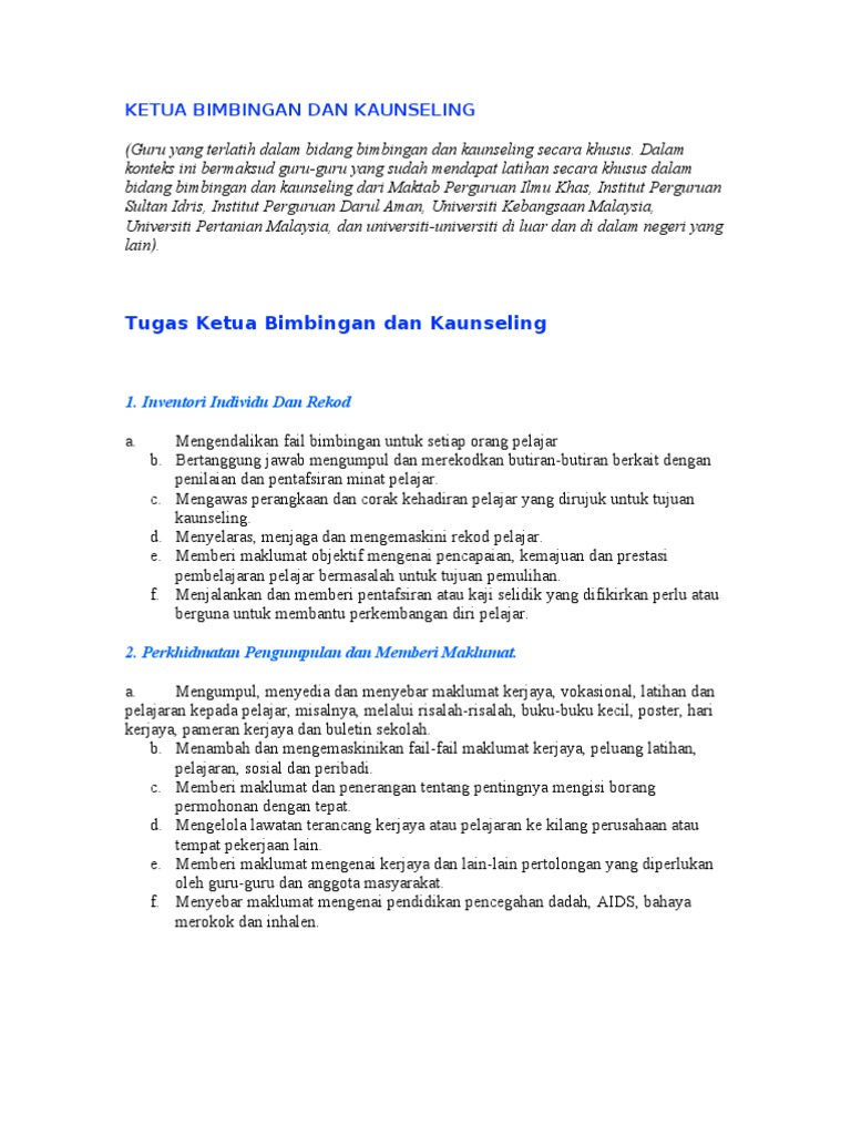 Jenis Perkhidmatan Kaunseling | PDF