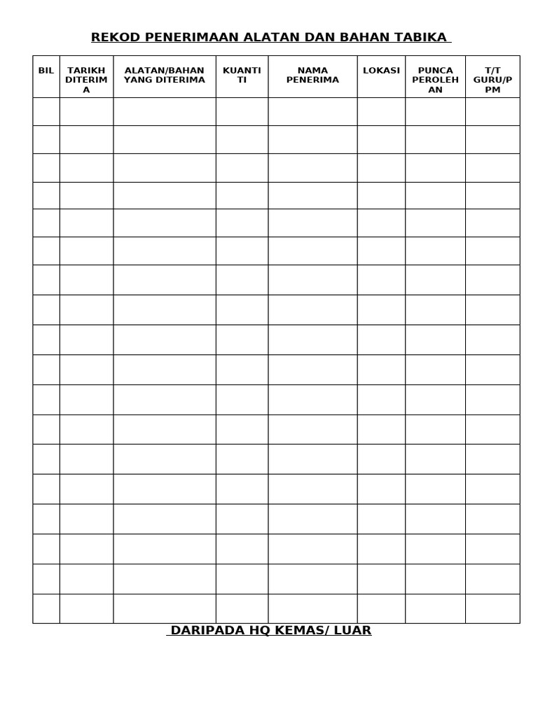 Rekod (2) Penerimaan Alatan Dan Bahan TBK | PDF