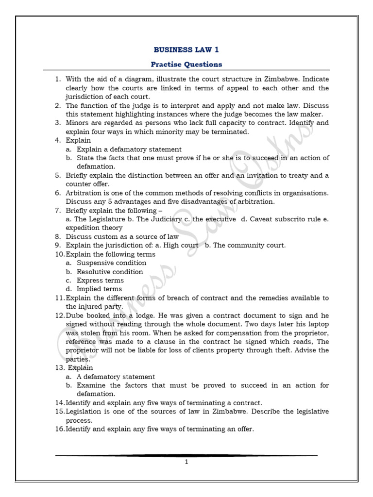 Business Law Questions and Answers - 041624 | PDF | Defamation ...