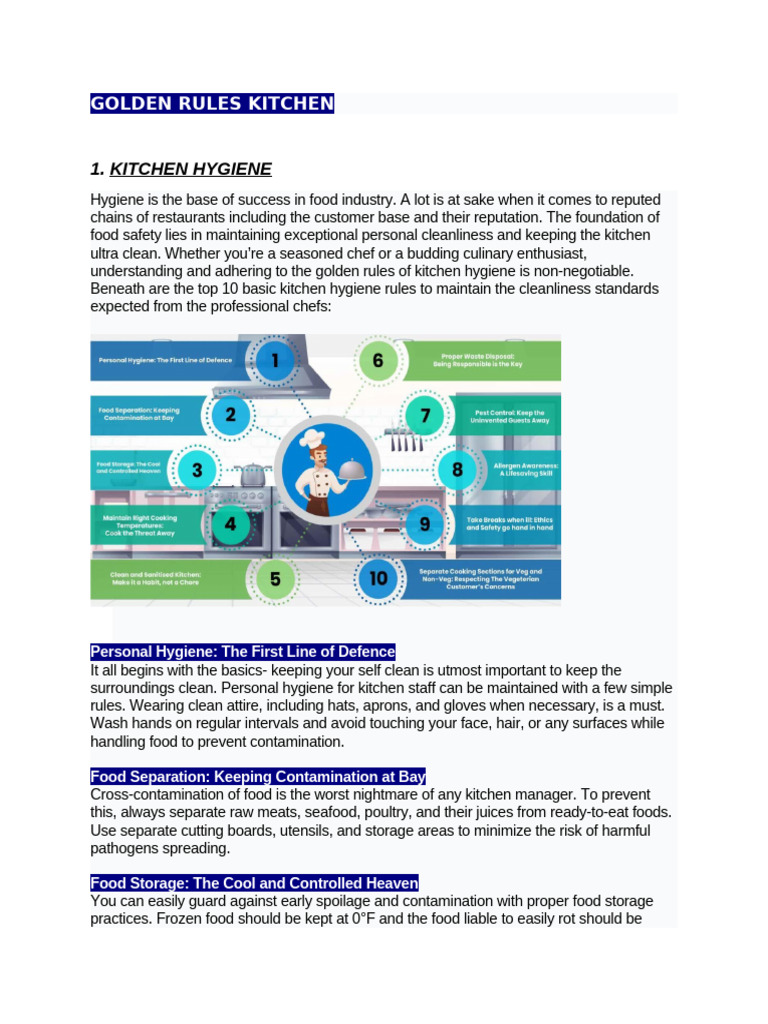 Kitchen Hygiene and Safety Guidelines | PDF | Cooking | Hygiene