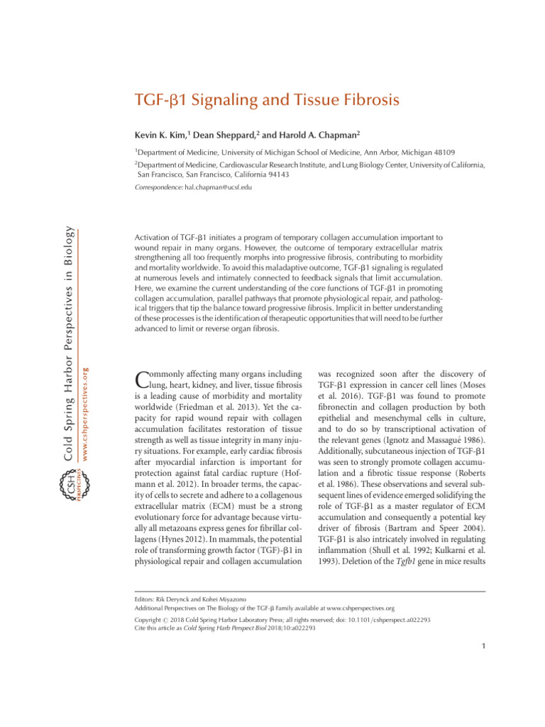 2018-TGF-β1 Signaling and Tissue Fibrosis | PDF | Transforming Growth Factor Beta | Collagen