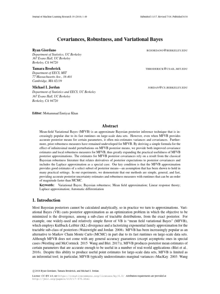 Covariances, Robustness, and Variational Bayes: Ryan Giordano | PDF | Bayesian Inference ...