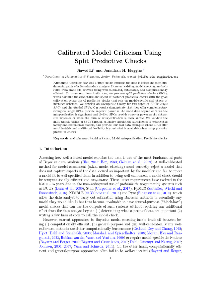 Calibrated Model Criticism Using Split Predictive Checks: Jiawei Li and ...