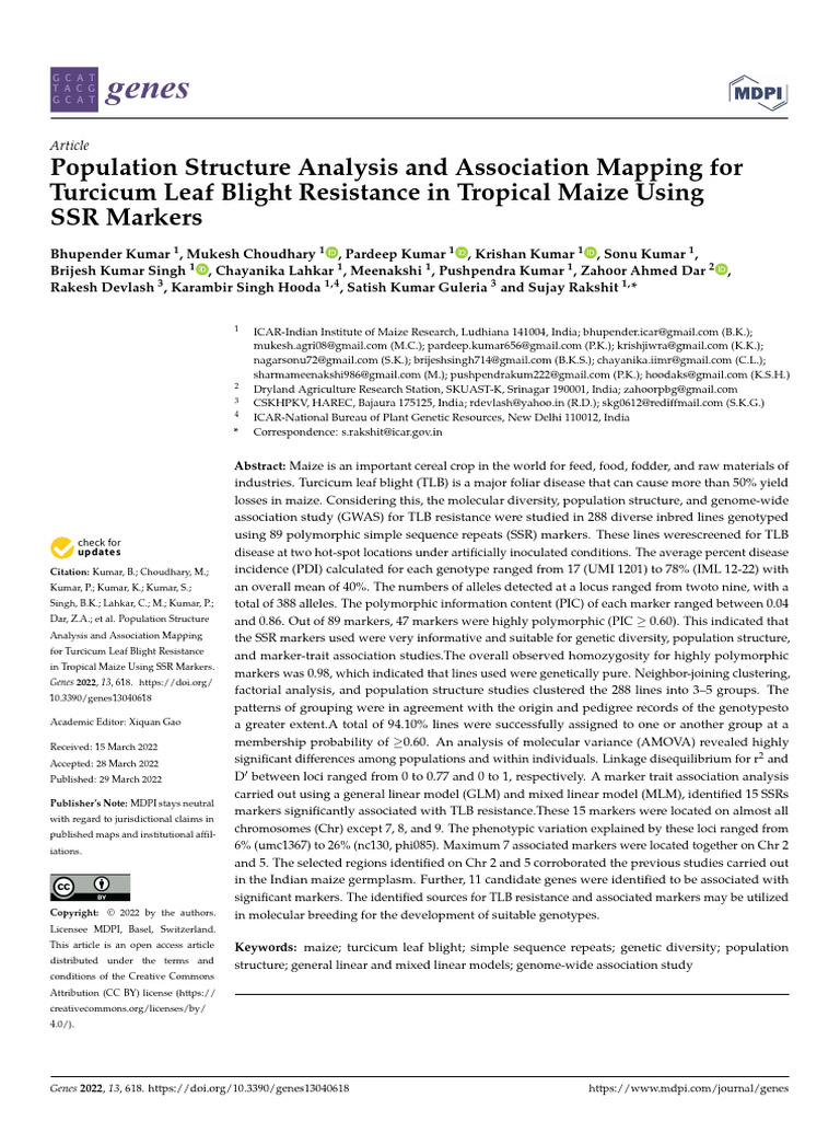 Genes 13 00618 v2 | PDF | Plant Breeding | Single Nucleotide Polymorphism