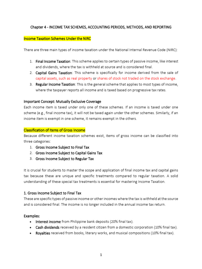 Chapter 4 INCOME TAX SCHEMES ACCOUNTING PERIODS METHODS AND REPORTING 1 ...