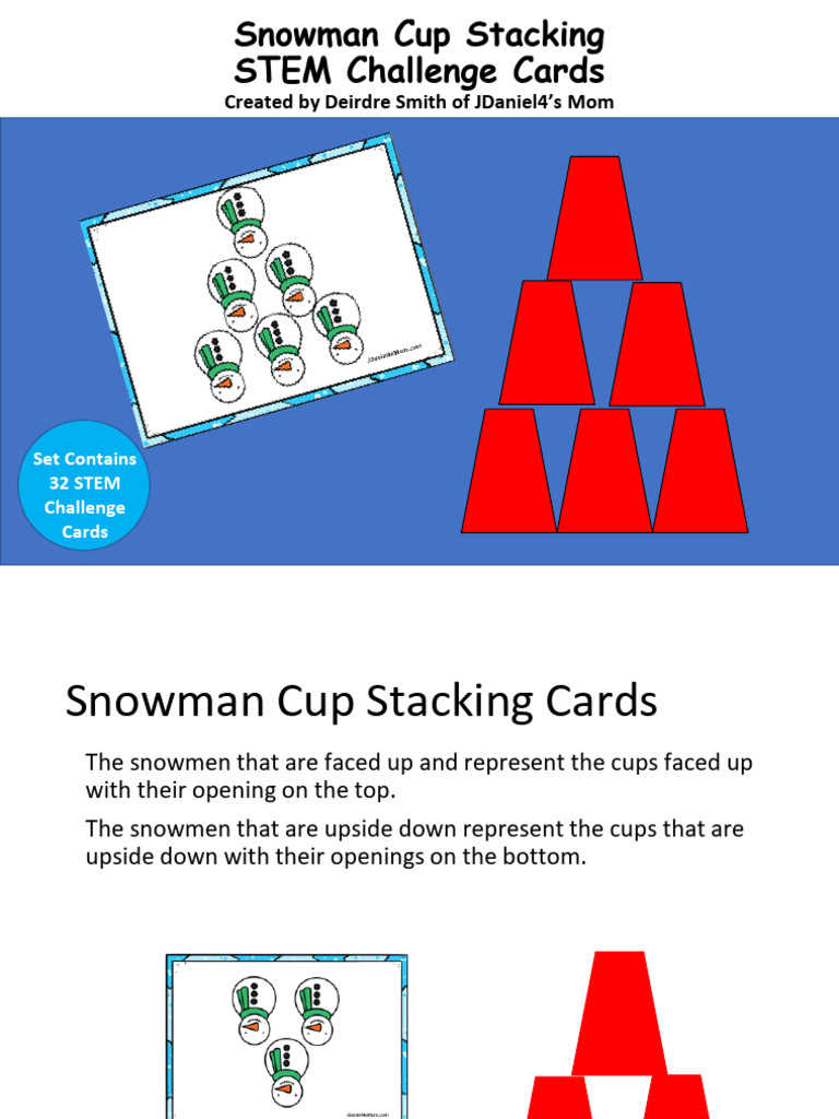 Snowman Cup Stacking STEM Challenge Cards | PDF