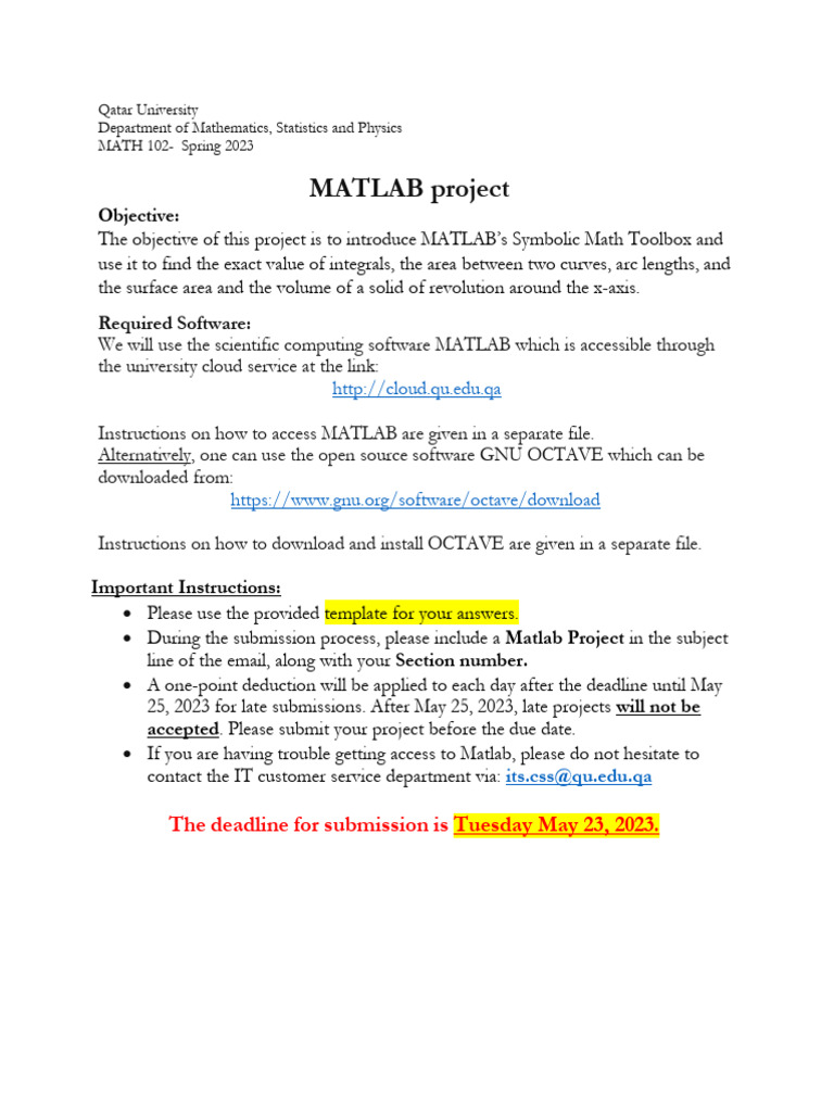 Instructions - Matlab - Project - Spring - 23 - Male | PDF
