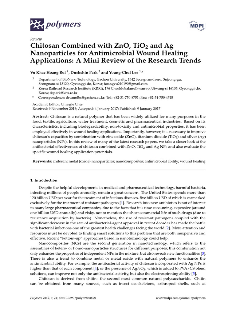 Chitosan Combined With ZnO TiO 2 and Ag Nanoparticles For Antimicrobial Wound Healing ...