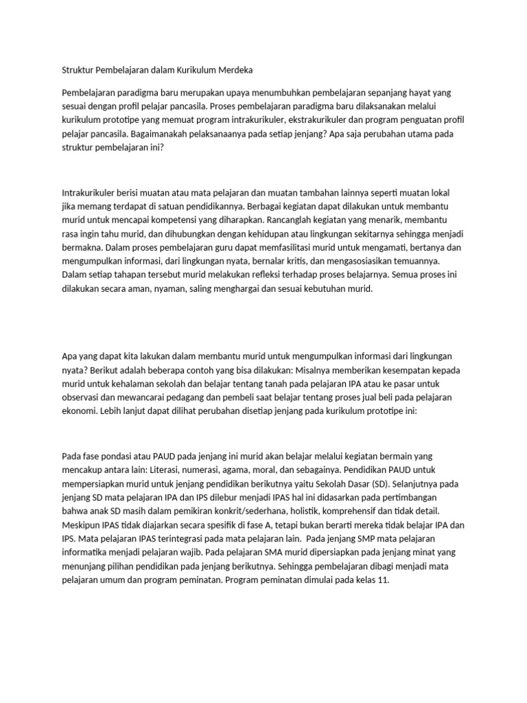 Struktur Pembelajaran Kurikulum Merdeka | PDF