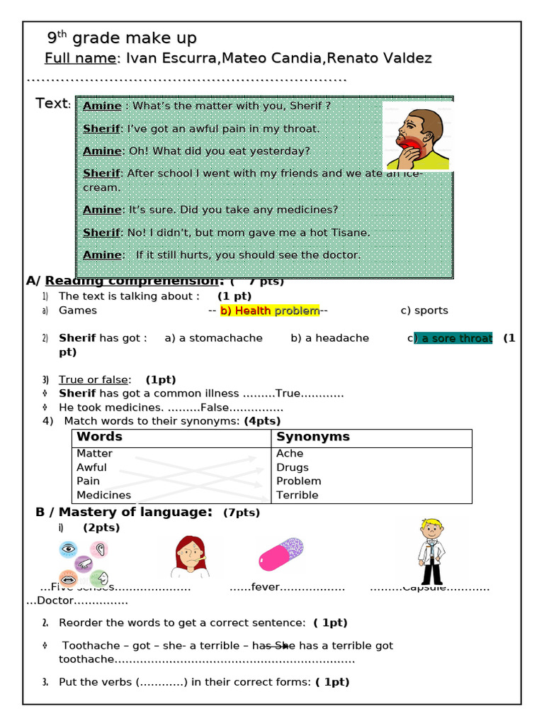 Health-Problems-Reading-Comprehension Make Up | PDF | Clinical Medicine ...