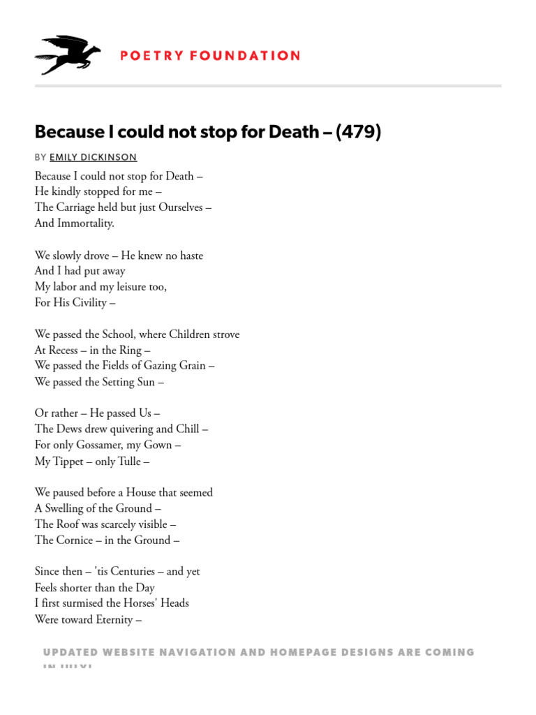 Because I Could Not Stop For Death - (479) by - Poetry Foundation | PDF ...