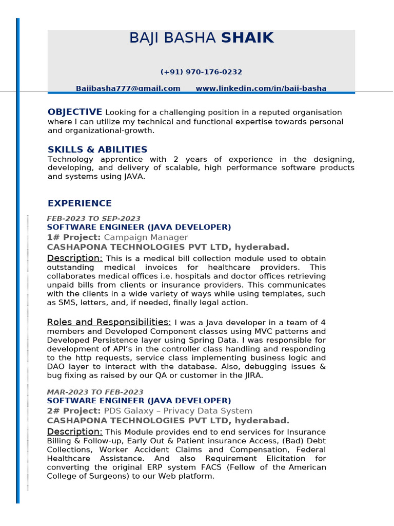 Baji Shaik Resume 2024-2 | PDF | Java (Programming Language) | Java Platform