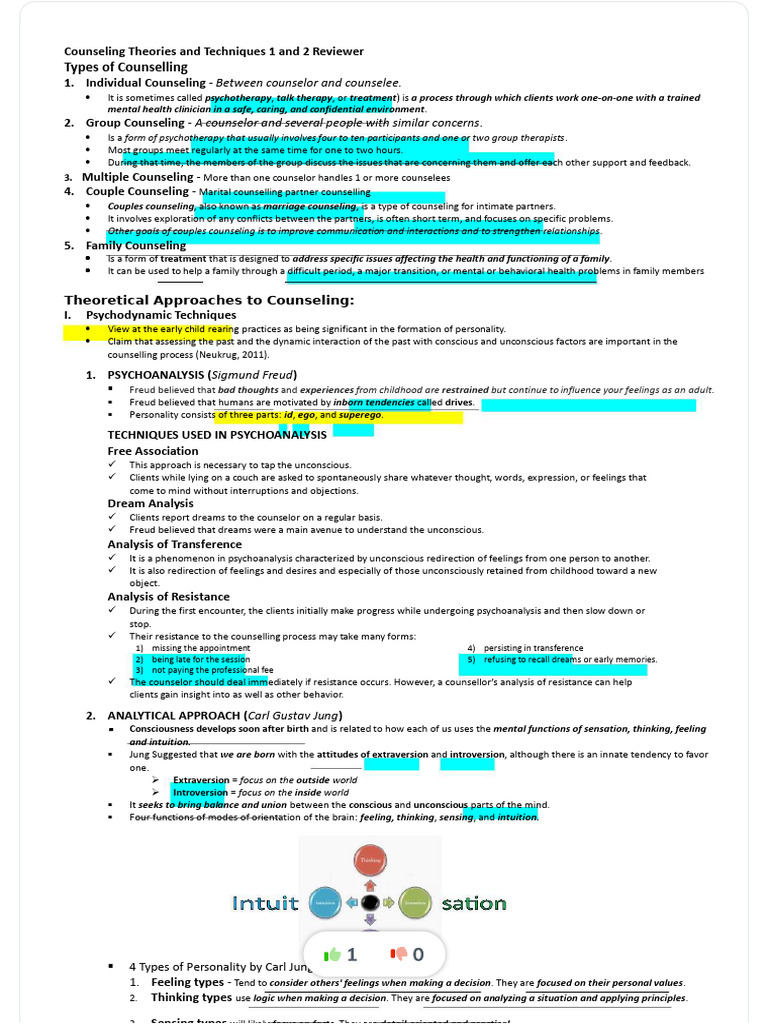 Counseling Theories and Techniques 1 and 2 Reviewer Updated - Compress ...