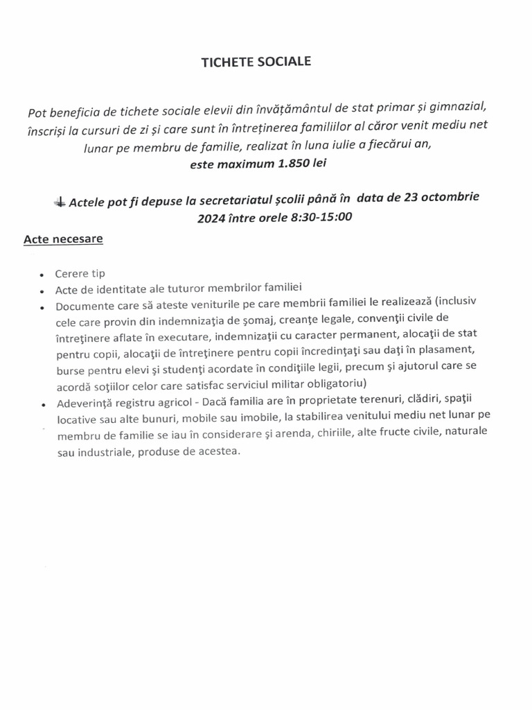 Acte Necesare Tichete Sociale 2024 2025 | PDF