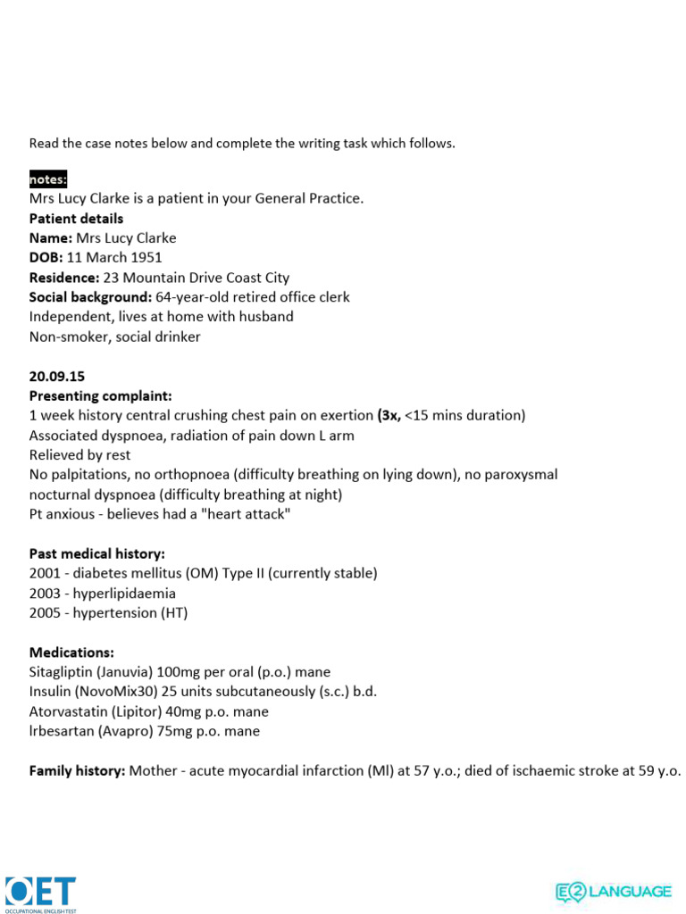 OET Writing Lucy Clark Question and Sample | PDF | Clinical Medicine ...
