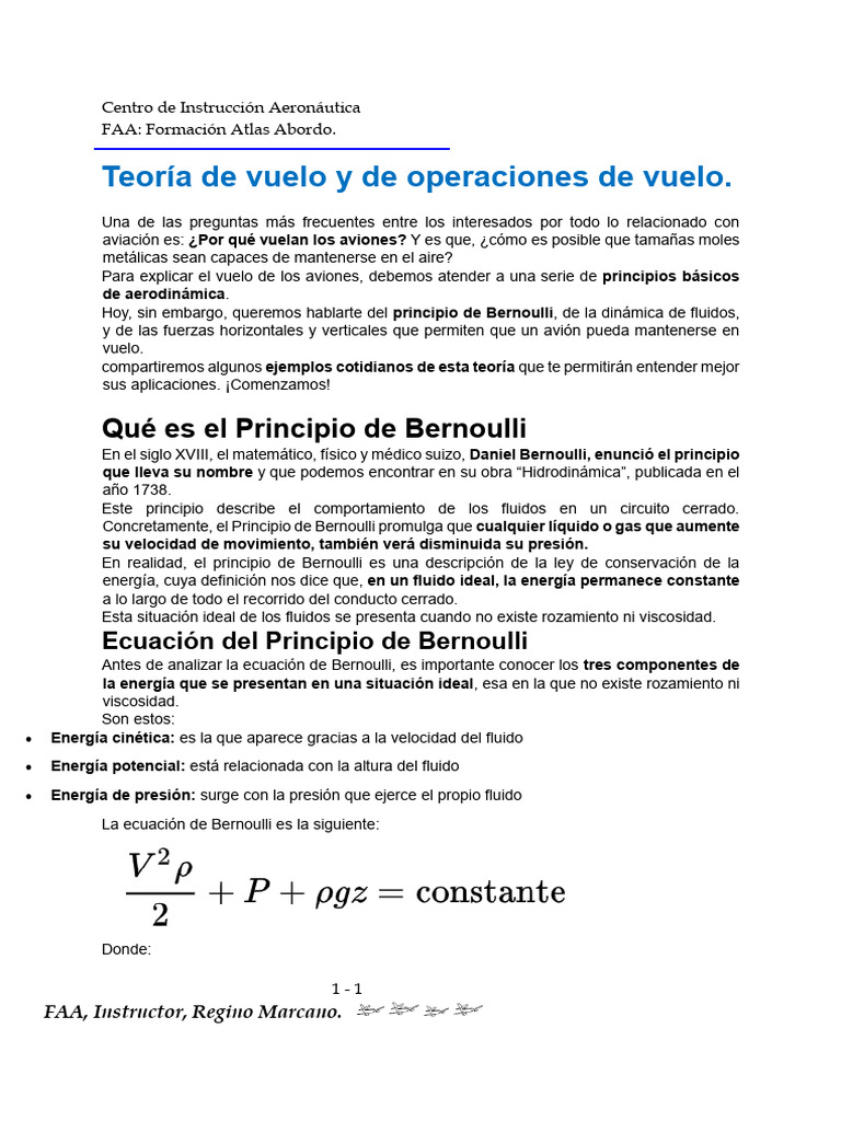 Principio de Bernoulli en Aviación | PDF | Levantar (Fuerza) | Avión
