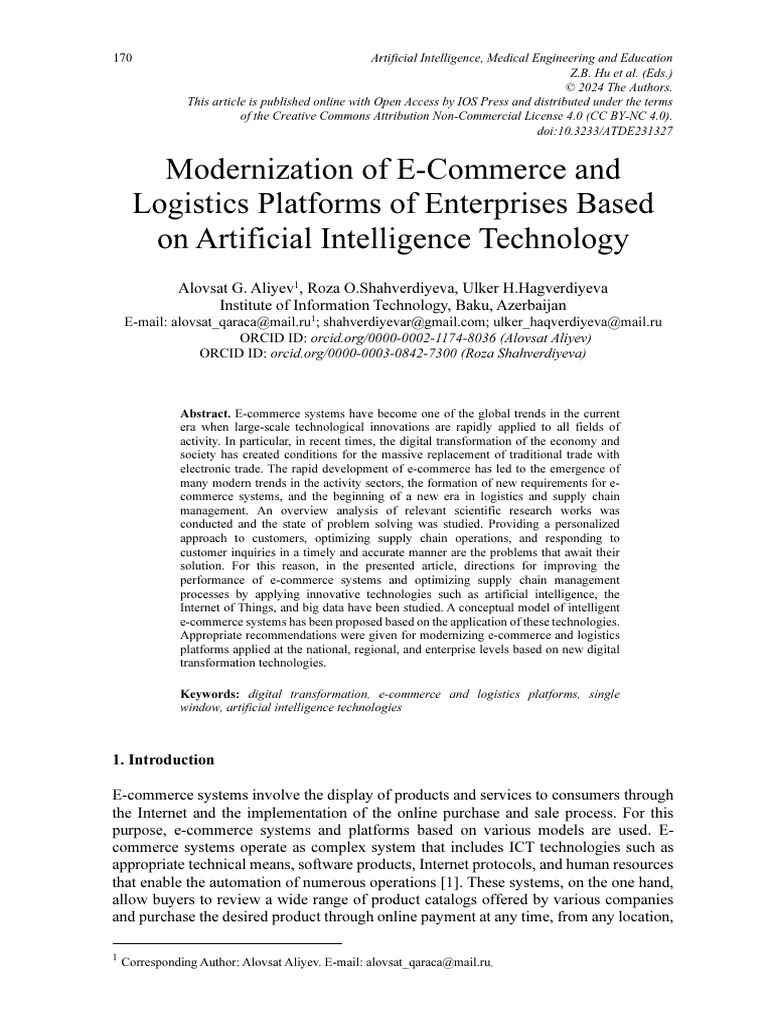 Modernization of E-Commerce and Logistics Platforms of Enterprises Based On Artificial ...