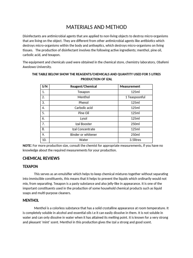 Izal Disinfectant Production Guide | PDF | Disinfectant | Antimicrobial