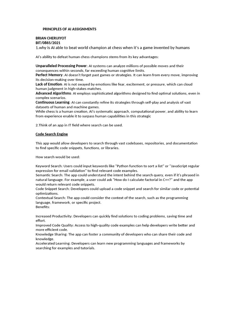 Principles of Ai Assignments | PDF