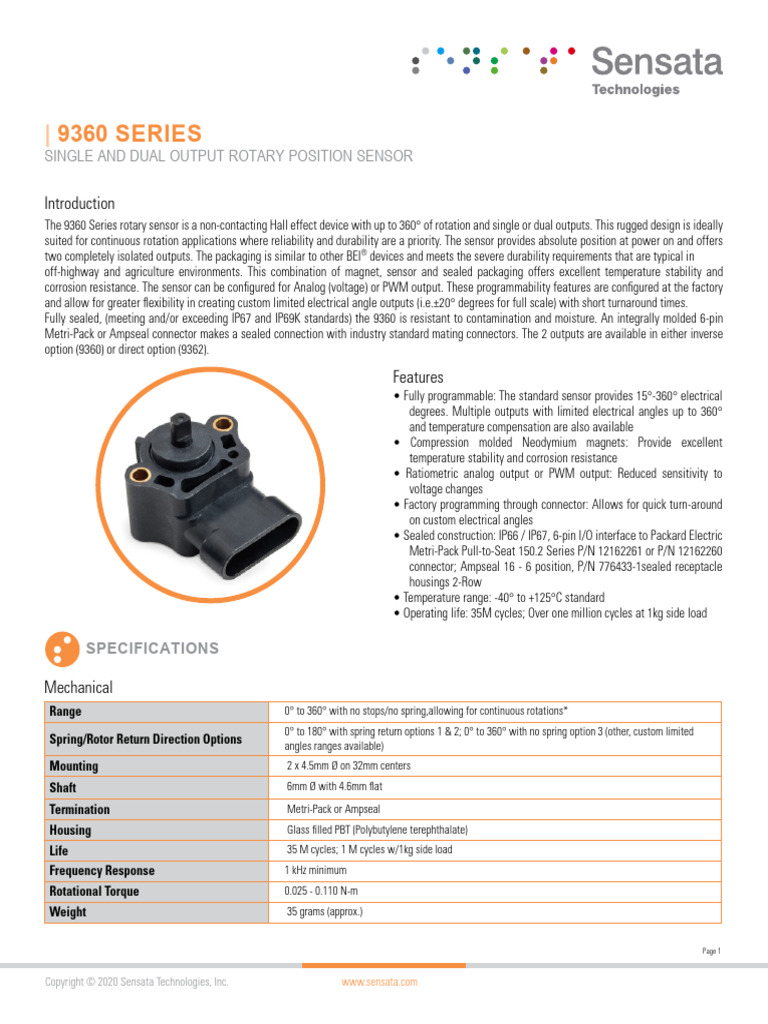 Sensata 9360 Series Rotary Position Sensor Datasheet | PDF | Electrical Connector | Sensor
