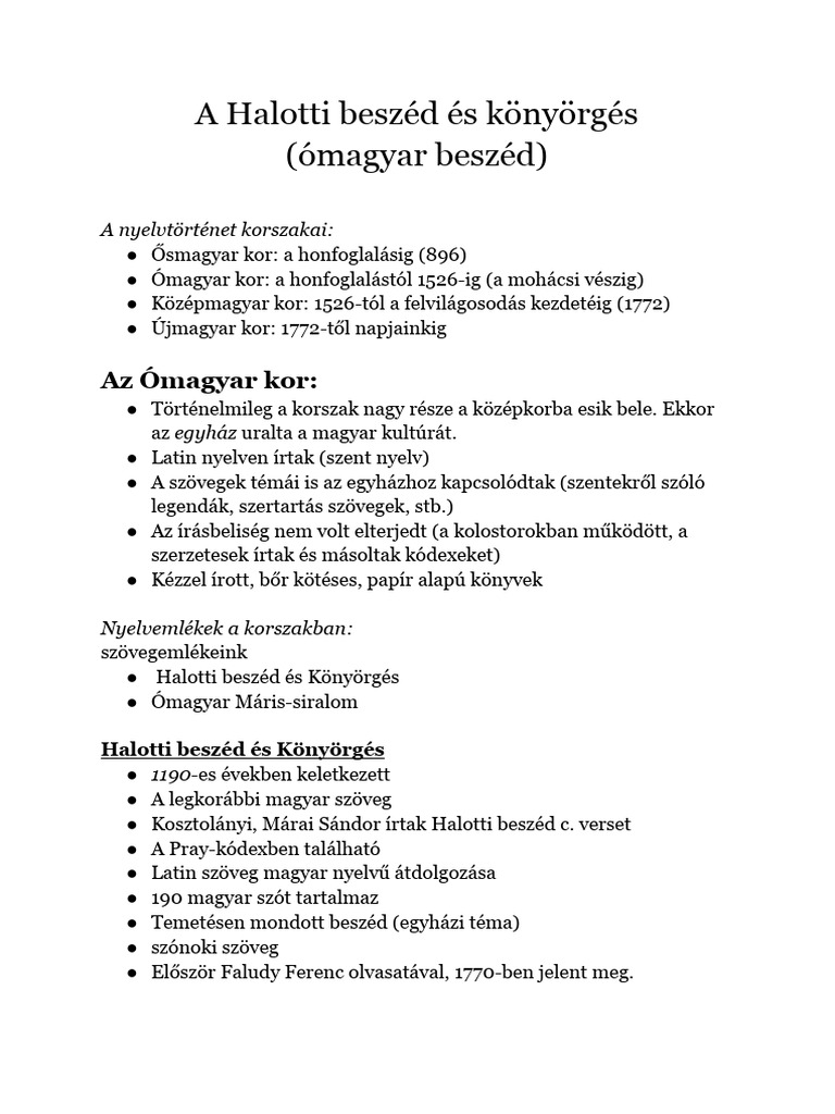A Halotti Beszéd És Könyörgés | PDF