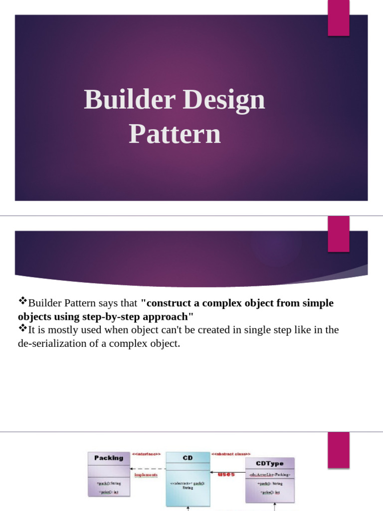 Builder Design Pattern | PDF | Class (Computer Programming) | Object (Computer Science)