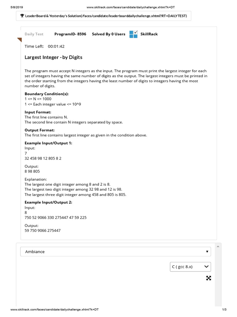 Largest Integer by Digits - DT - May 7 - Unsolved | PDF | Computer Programming | Computing