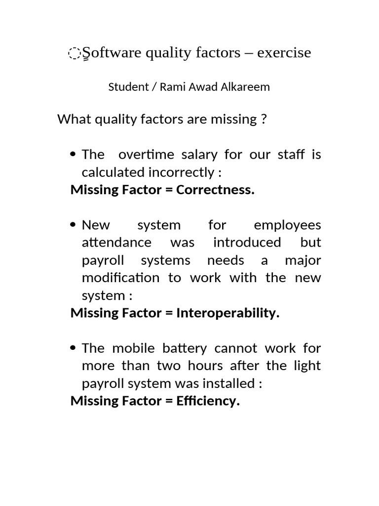 Software Quality Factors - Excersise 0 | PDF