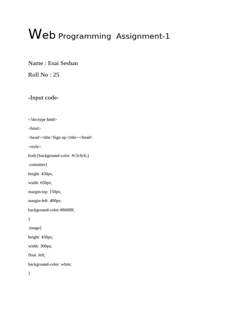 Esai Seshan Web Programming Assignment-1 | PDF | Business