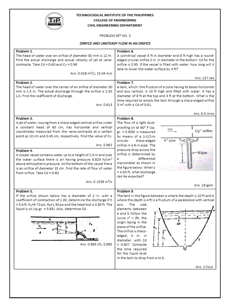 Orifice Flow and Discharge Calculations | PDF | Pressure | Dynamics (Mechanics)
