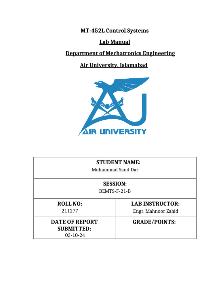 211277-CSL-Lab04 (Pendulum Module) | PDF | Control Theory | Pendulum