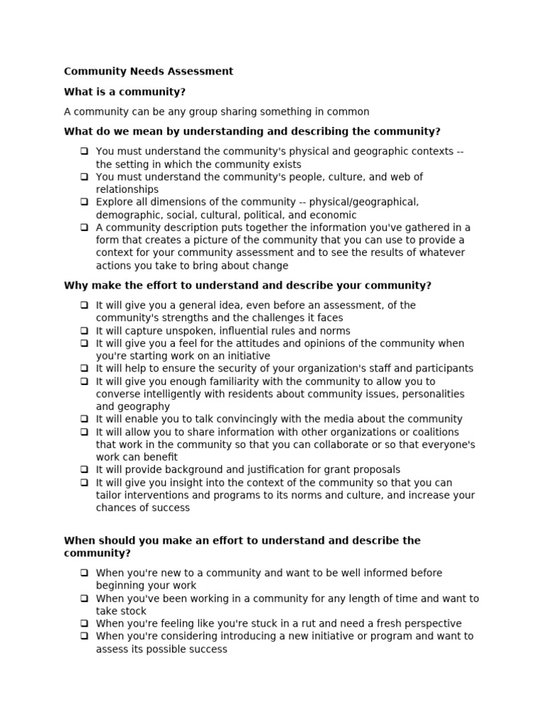 Community Description (AutoRecovered) | PDF | Community | Needs Assessment