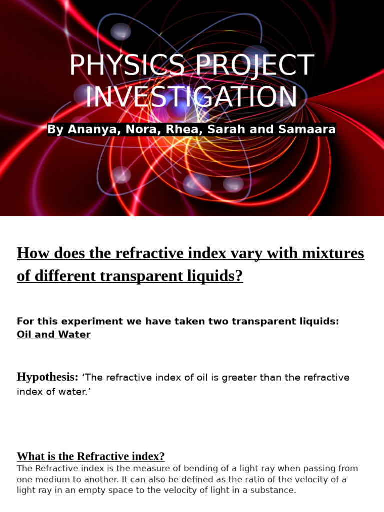 Physics Project Investigation | PDF | Refractive Index | Refraction