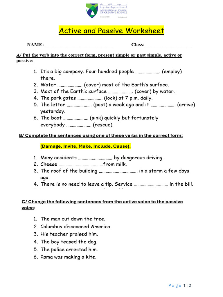 Active and Passive Worksheet-Class Review | PDF | Foreign Language ...